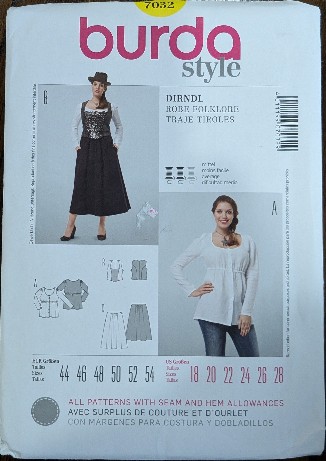 Uncut Burda Sewing Pattern #7032 for Misses' Plus Size Tunic, Vest and ...