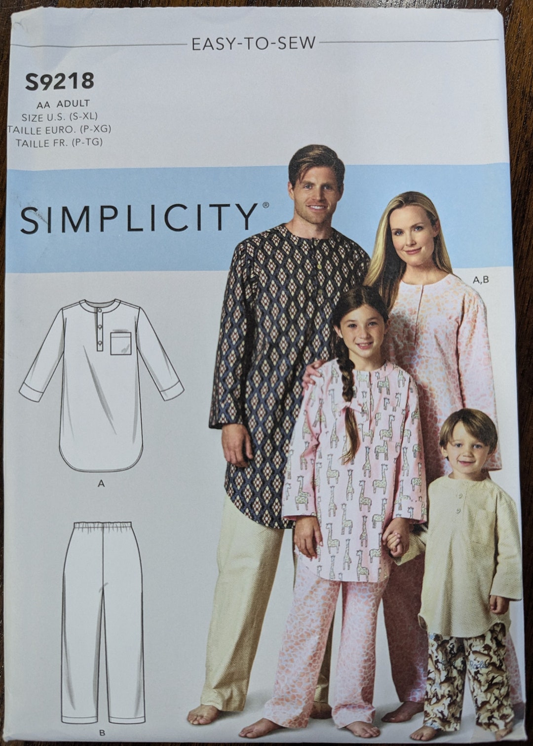 Uncut Simplicity Sewing Pattern #S9218 for Men and Misses' Sleep Tunic ...