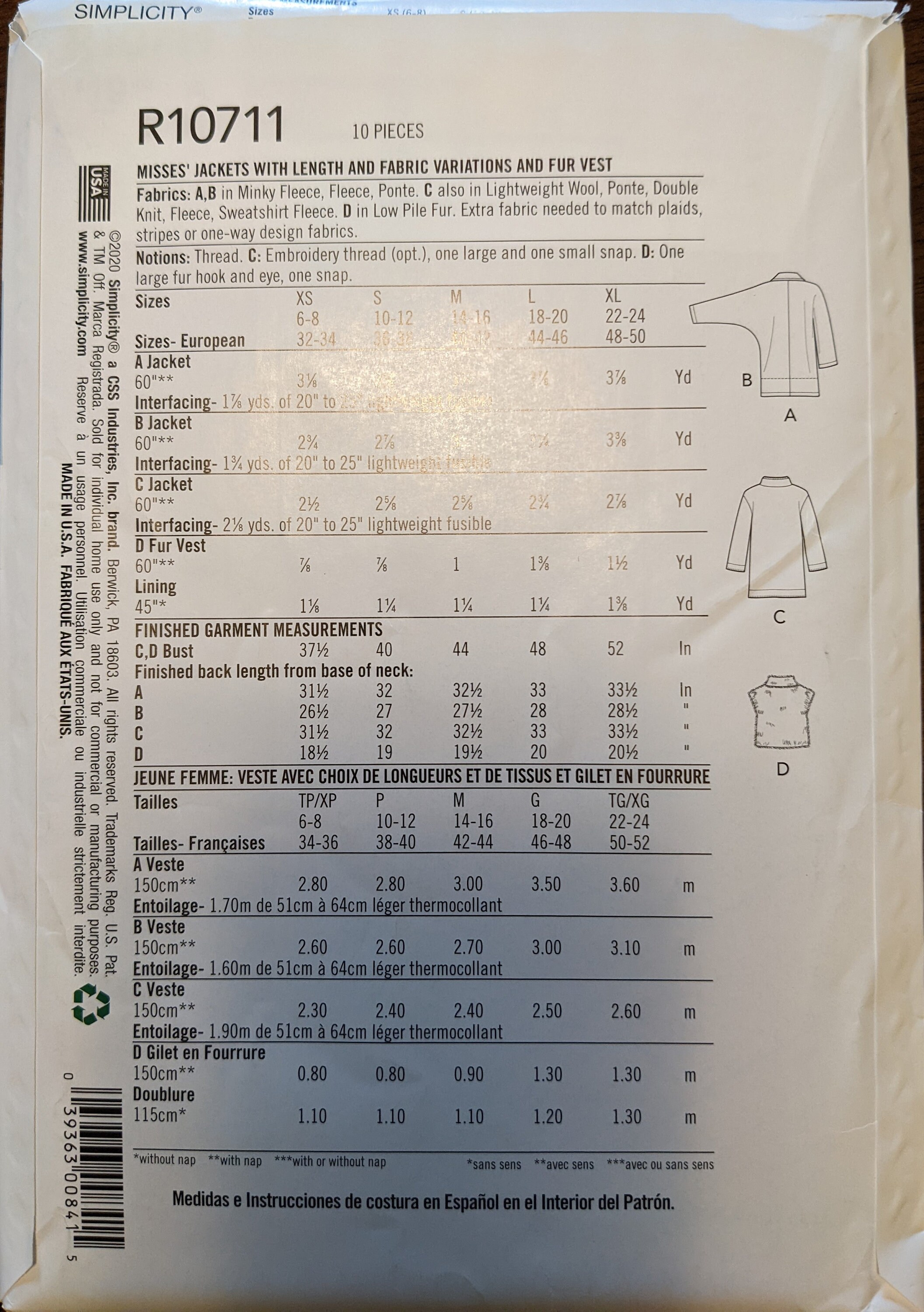 Uncut Simplicity Sewing Pattern R10711 for Misses Jackets With Length ...