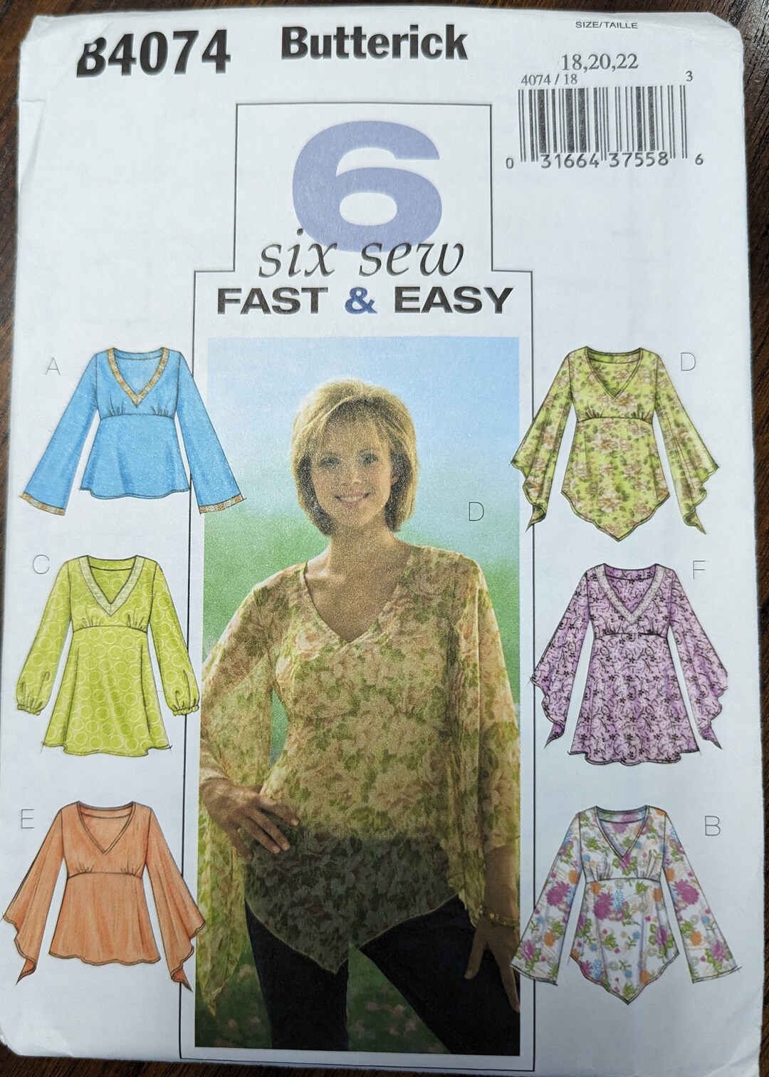 Uncut Butterick Sewing Pattern #B4074 for Misses' Plus Size Top With 6 ...