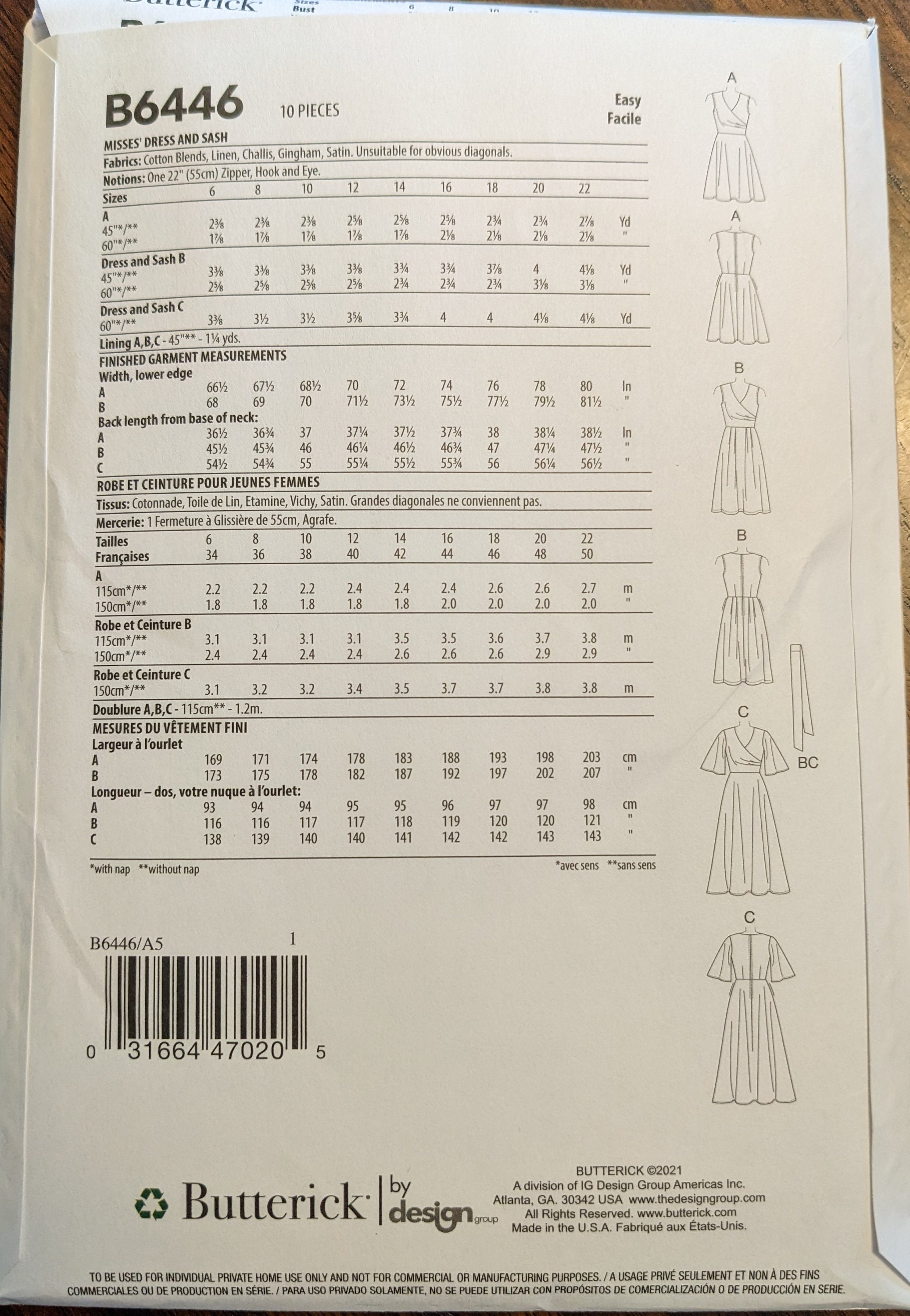 Uncut Butterick Sewing Pattern B6446 for Misses and Plus Size Dress and ...