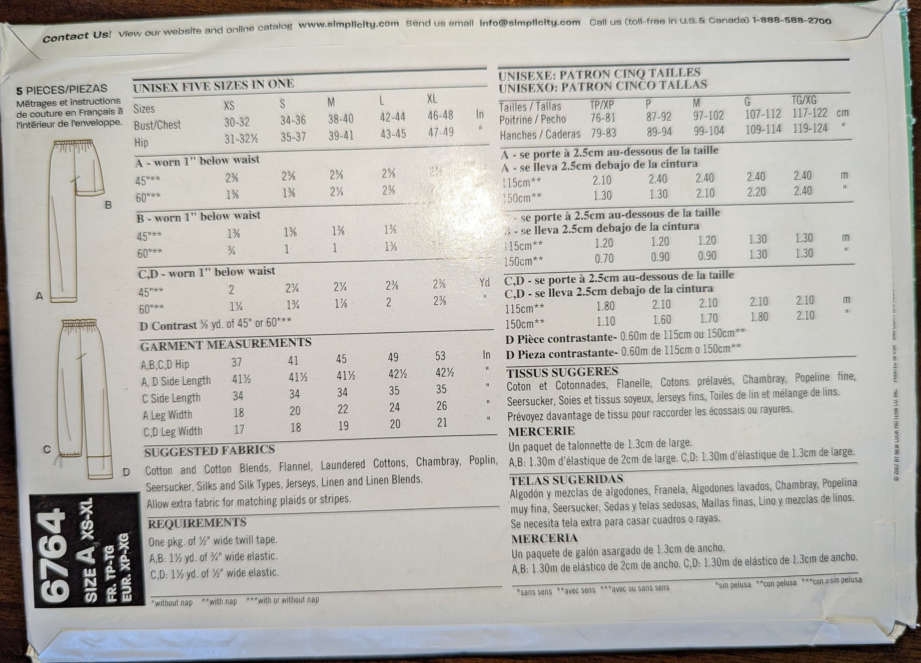 Uncut New Look Sewing Pattern #6764 for Unisex Drawstring Shorts and ...