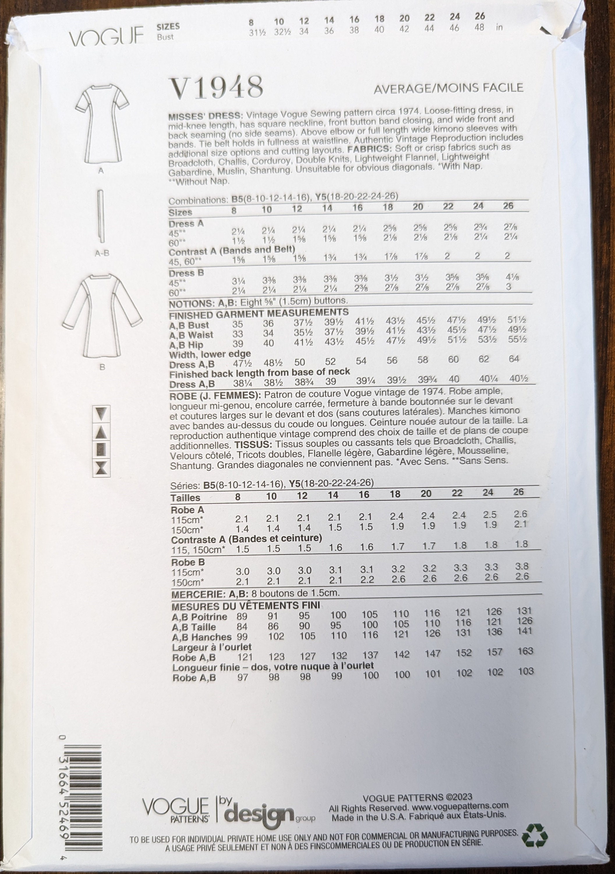 Uncut Vogue Sewing Pattern V1948 for Misses and Misses' Plus Size Dress ...