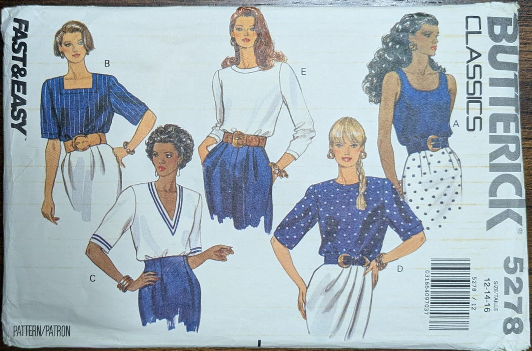 Uncut Butterick Sewing Pattern #5278 for Misses' Top With 5 Variations ...