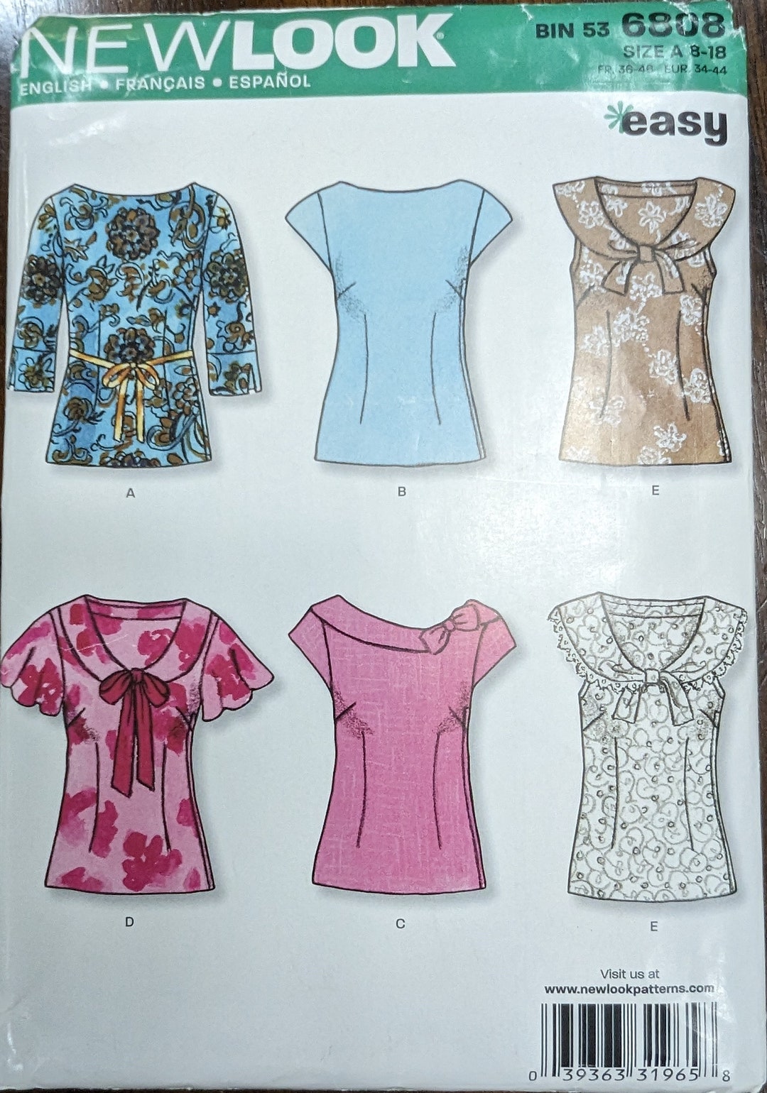 Uncut New Look Sewing Pattern 6808 for Misses Tops With 6 Variations ...
