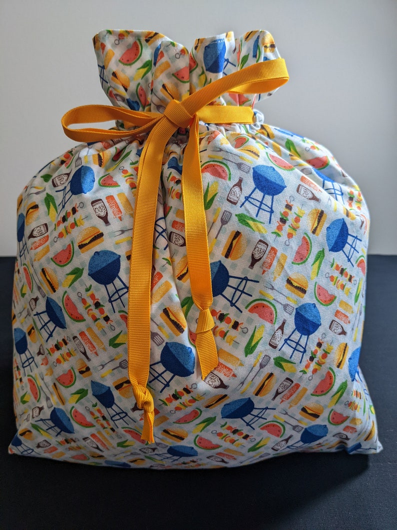 Eco Friendly Summer BBQ Cookout Drawstring Fabric Gift Bags Hosewarming ...
