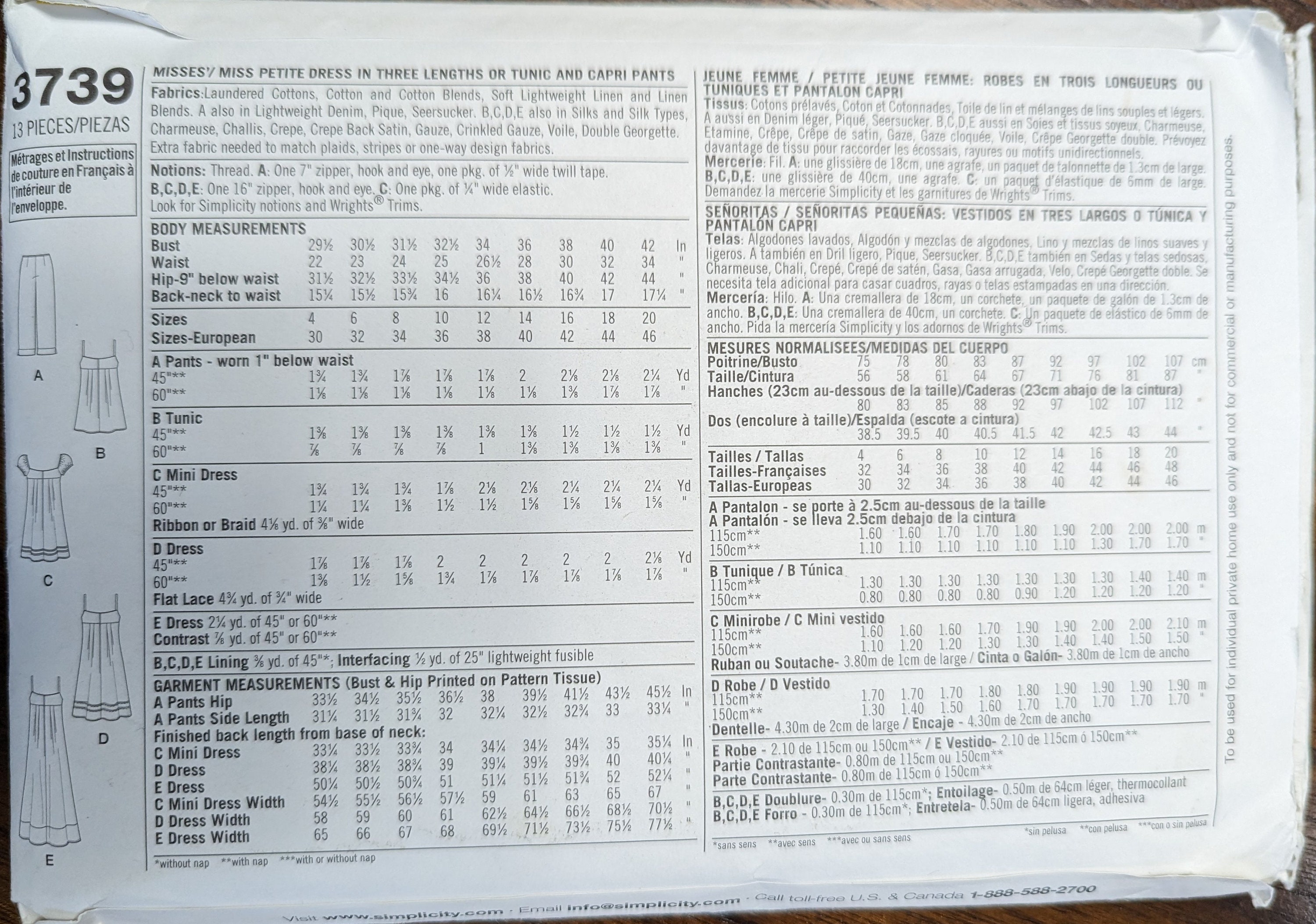 Uncut Simplicity Sewing Pattern 3739 for Misses' Dresses in 3 Lengths ...