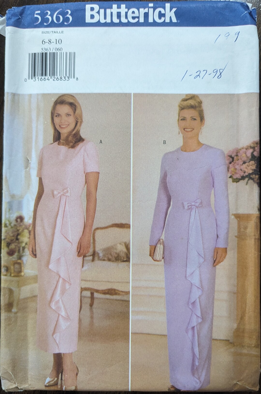 Uncut Butterick Sewing Pattern #5363 for Misses' Dress With Sleeve and ...