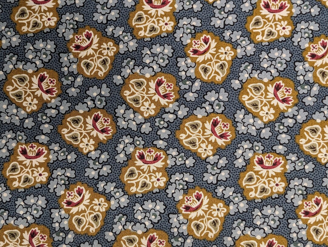 100% Cotton Fabric by the Yard. Pretty Floral Print on a County Blue ...