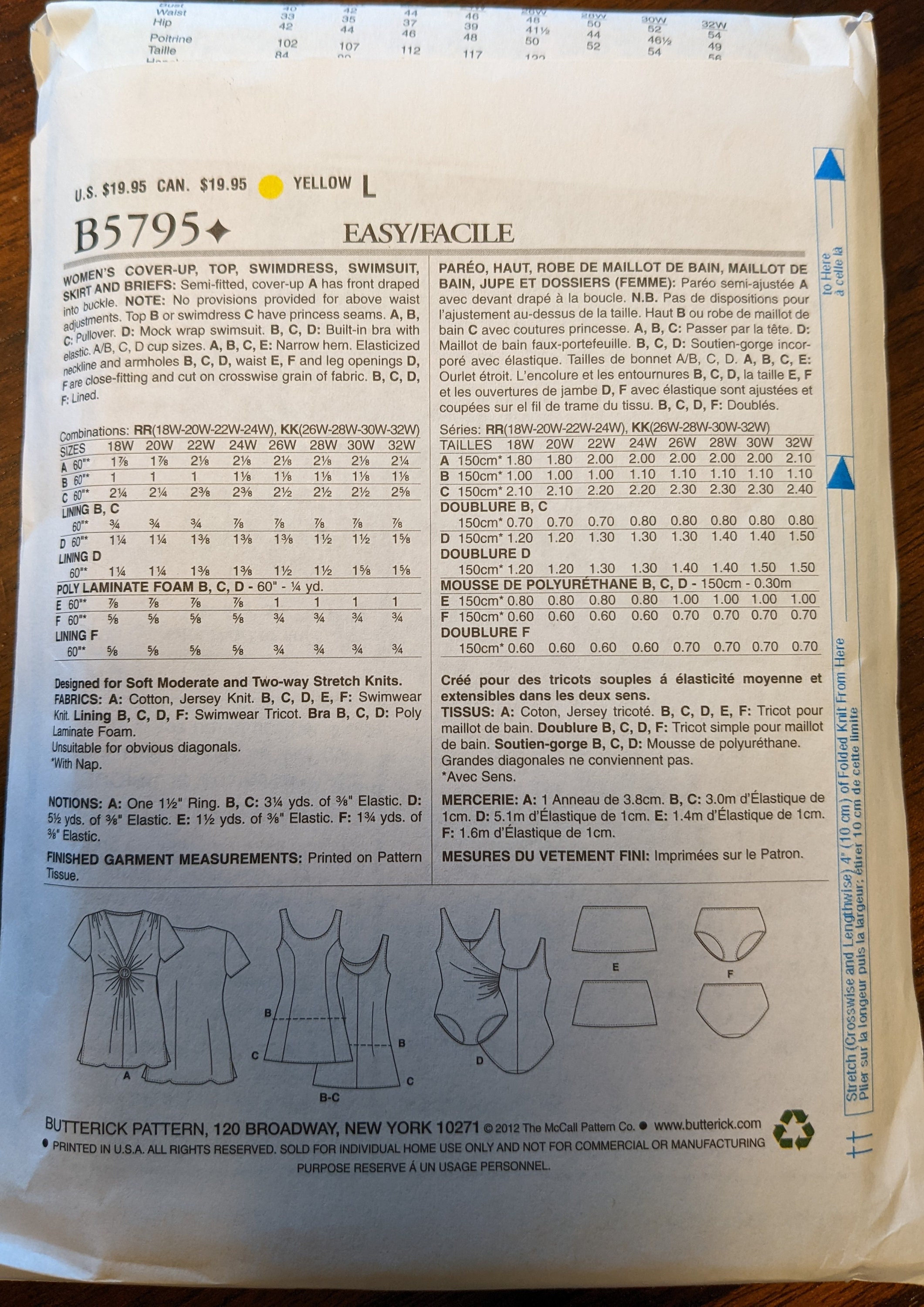 Uncut Butterick Sewing Pattern B5795 for Misses Plus Size Swimsuit ...