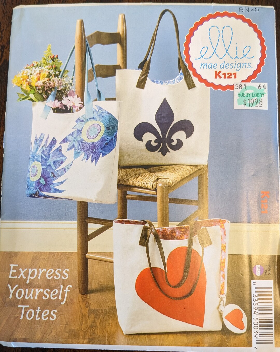Uncut Ellie Mae Designs Sewing Pattern #K121 for Bags With Appliques ...