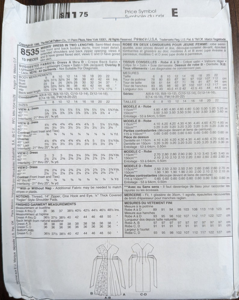 Uncut Mccall's Sewing Pattern 8535 for Misses' Dress in 2 Lengths. Sizes 6, 8, 10 - Etsy