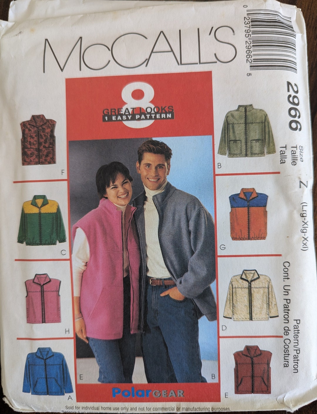 Uncut Mccall's Sewing Pattern #2966 for Misses', Men's and Teen Boys ...