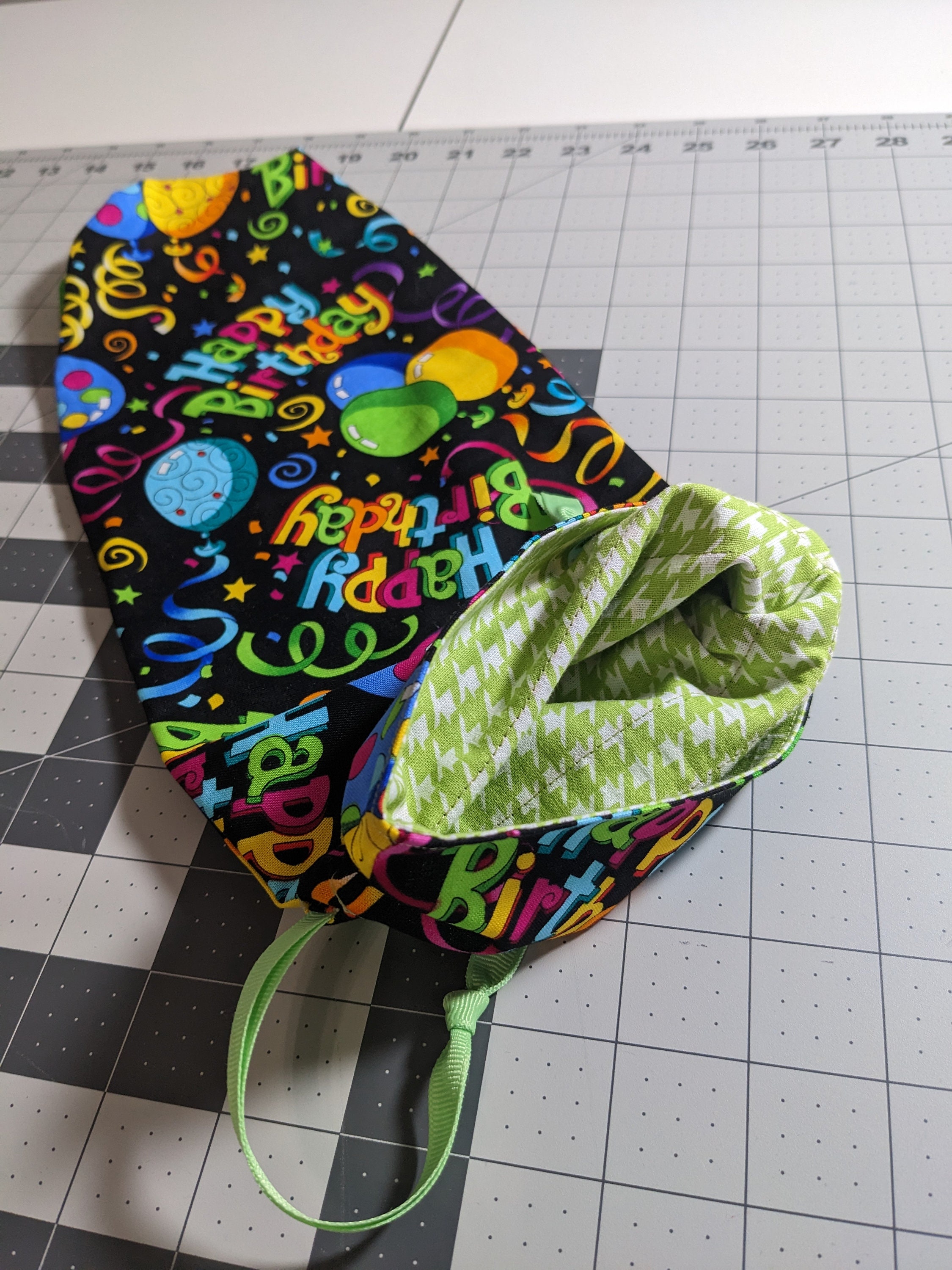 Eco Friendly Happy Birthday Pattern Fully Lined Drawstring Fabric Gift ...