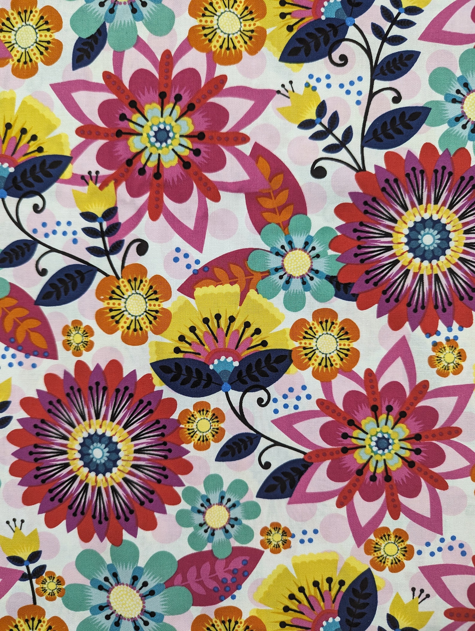 100% Cotton Fabric by the Yard. Bold Floral Pattern by Brother Sister ...