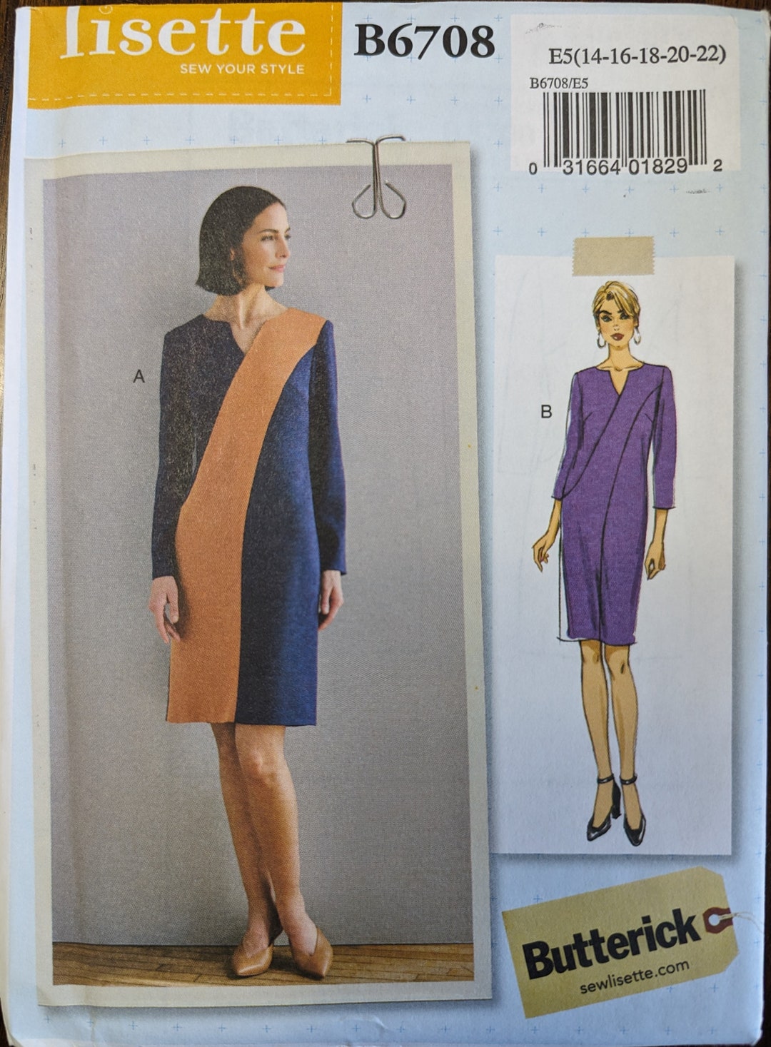 Uncut Butterick's Lisette Sewing Pattern #B6708 for Misses and Misses' Plus Size Dress. Sizes 14 ...