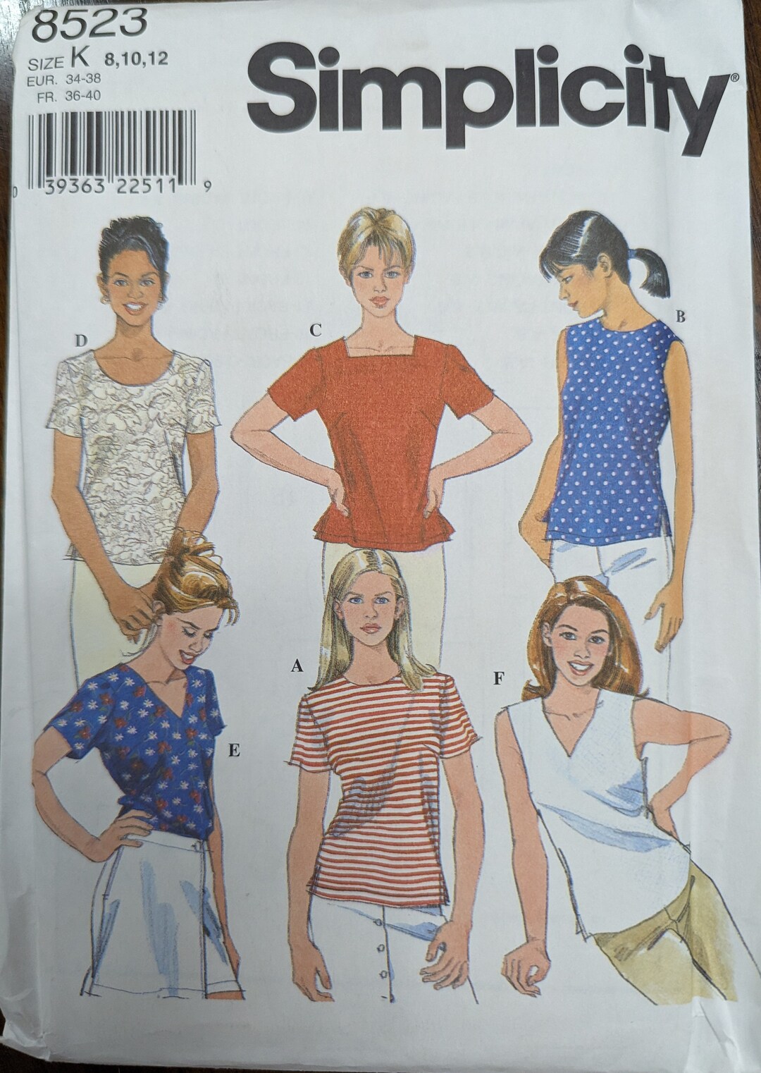 Uncut Simplicity Sewing Pattern #8523 for Misses' Tops in 6 Variations ...