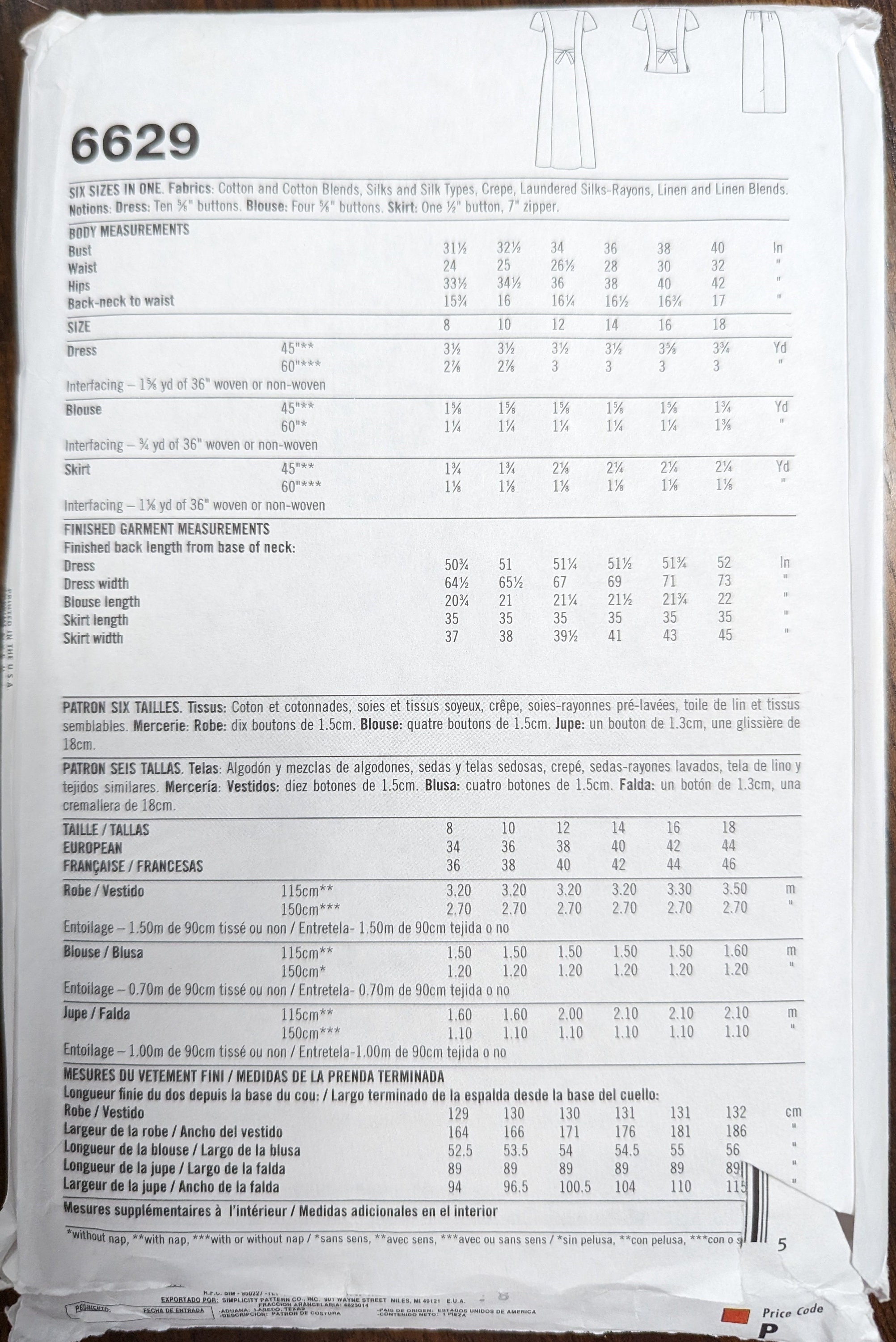 Uncut New Look Sewing Pattern 6629 for Misses' Dress, Blouse and Skirt ...