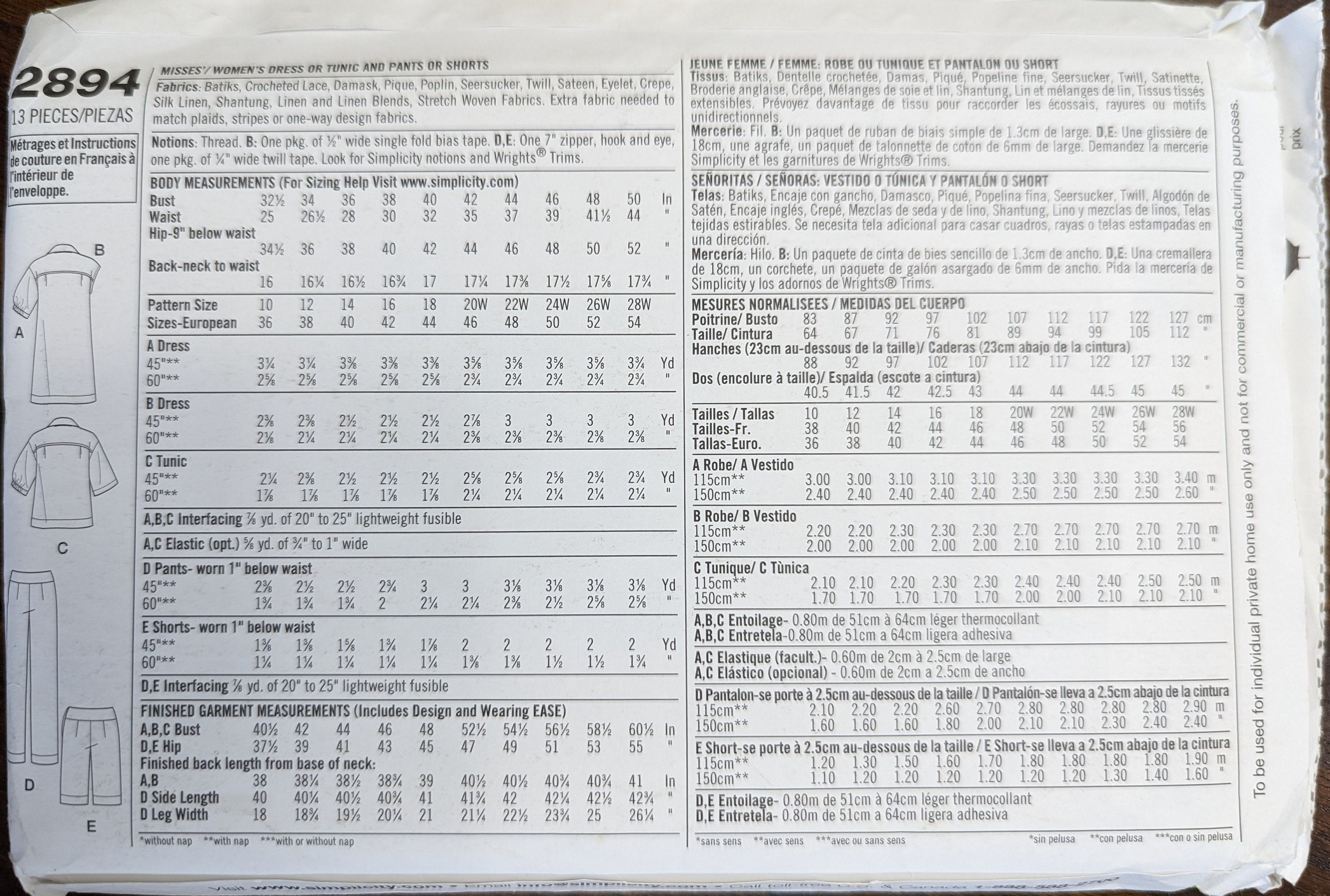 Uncut Simplicity Sewing Pattern 2894 for Women's Dress or Tunic and ...