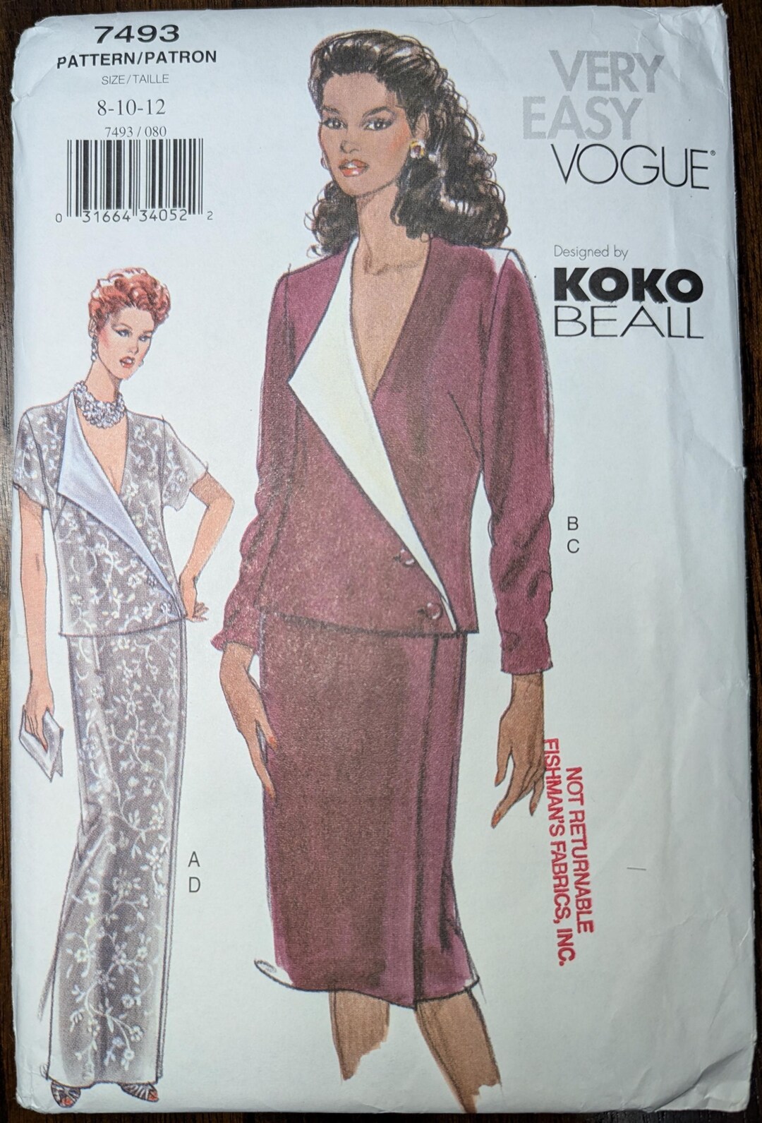 Uncut Vogue Sewing Pattern #7493 for Misses' Top and Skirt. Sizes 8-12 ...