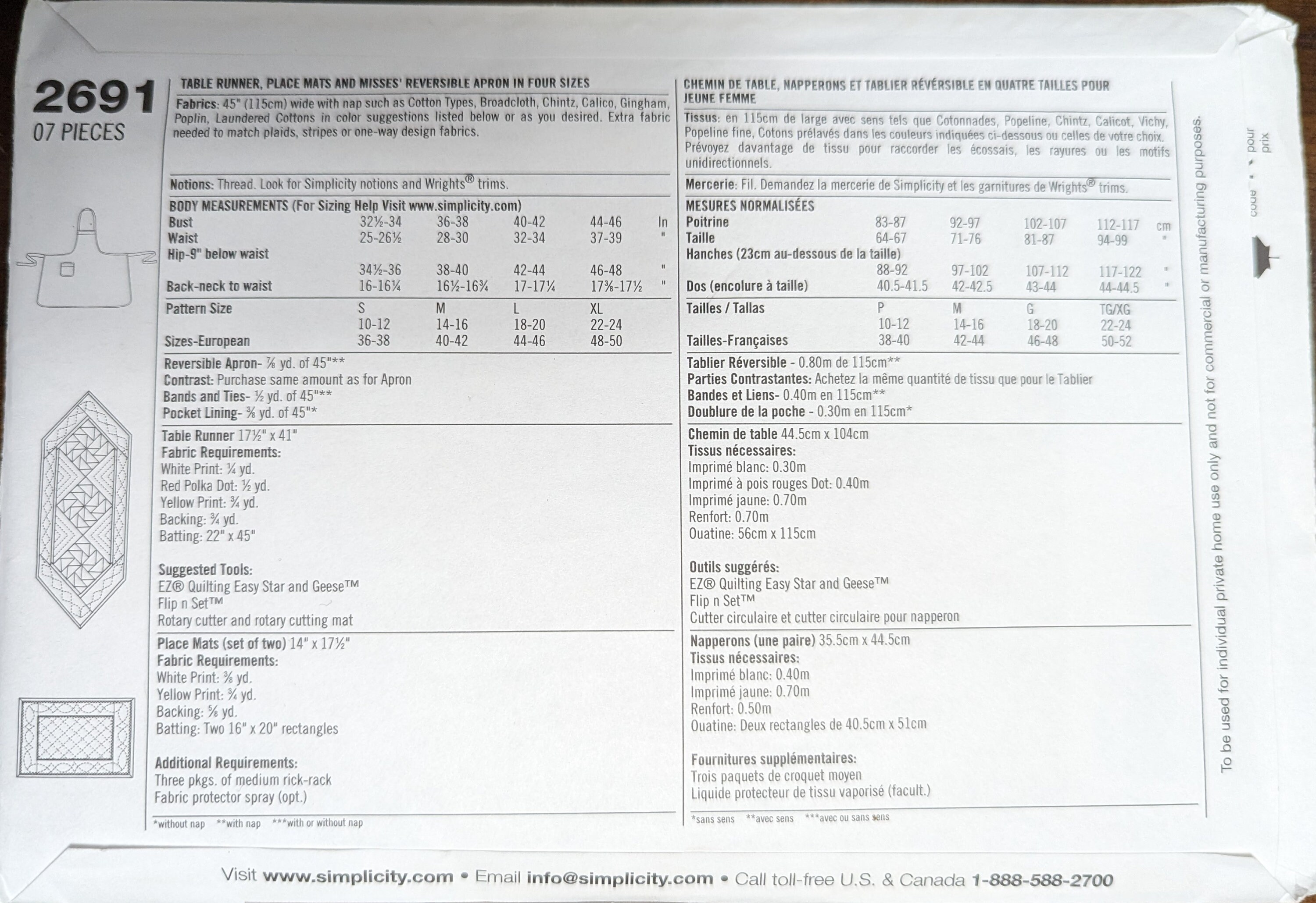 Uncut Simplicity Sewing Pattern #2691 for Table Runner, Place Mats and ...