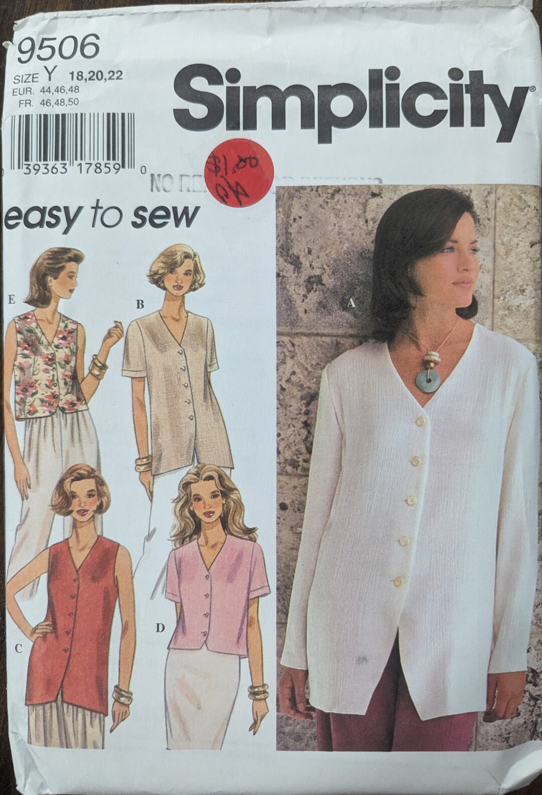 Uncut Simplicity Sewing Pattern 9506 for Misses Plus Size Blouses With ...