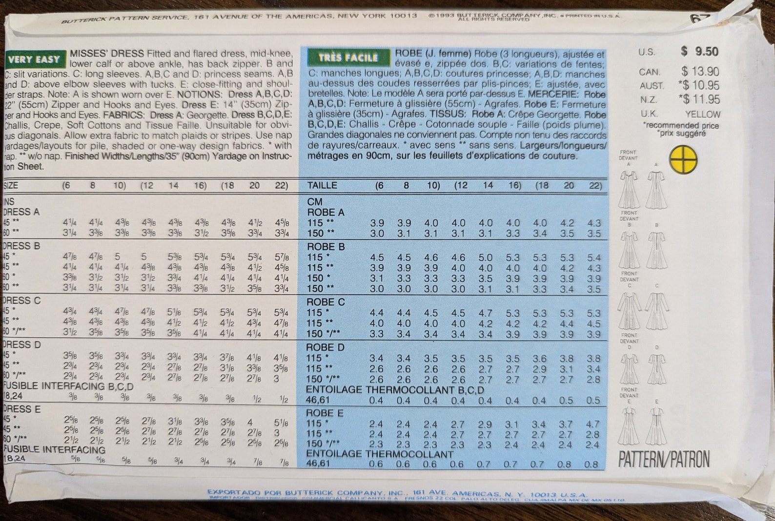 Uncut Butterick Sewing Pattern 6784 for Misses' Dress With Sleeve and ...