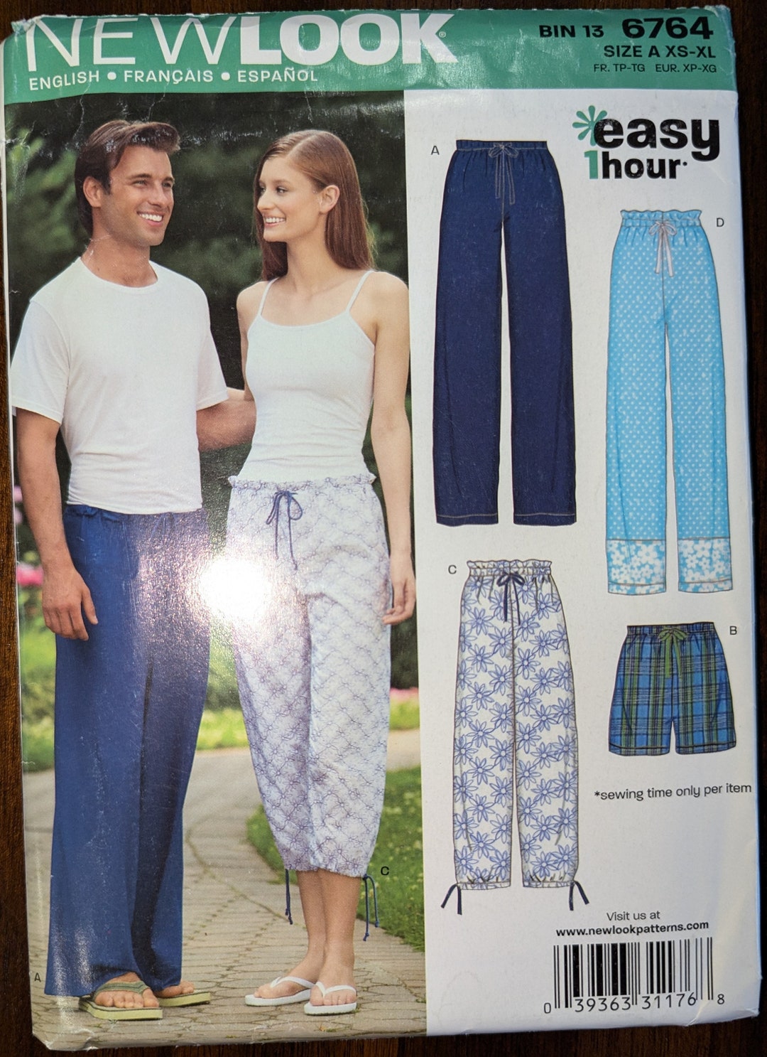 Uncut New Look Sewing Pattern #6764 for Unisex Drawstring Shorts and ...