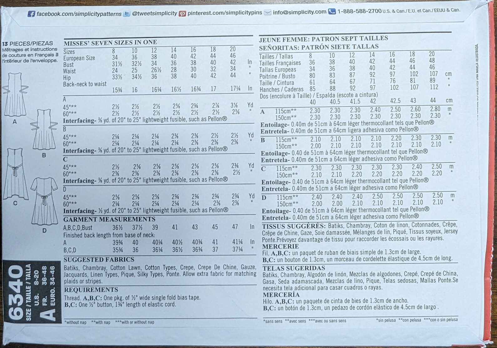 Uncut New Look Sewing Pattern #6340 for Misses and Misses' Plus Size ...