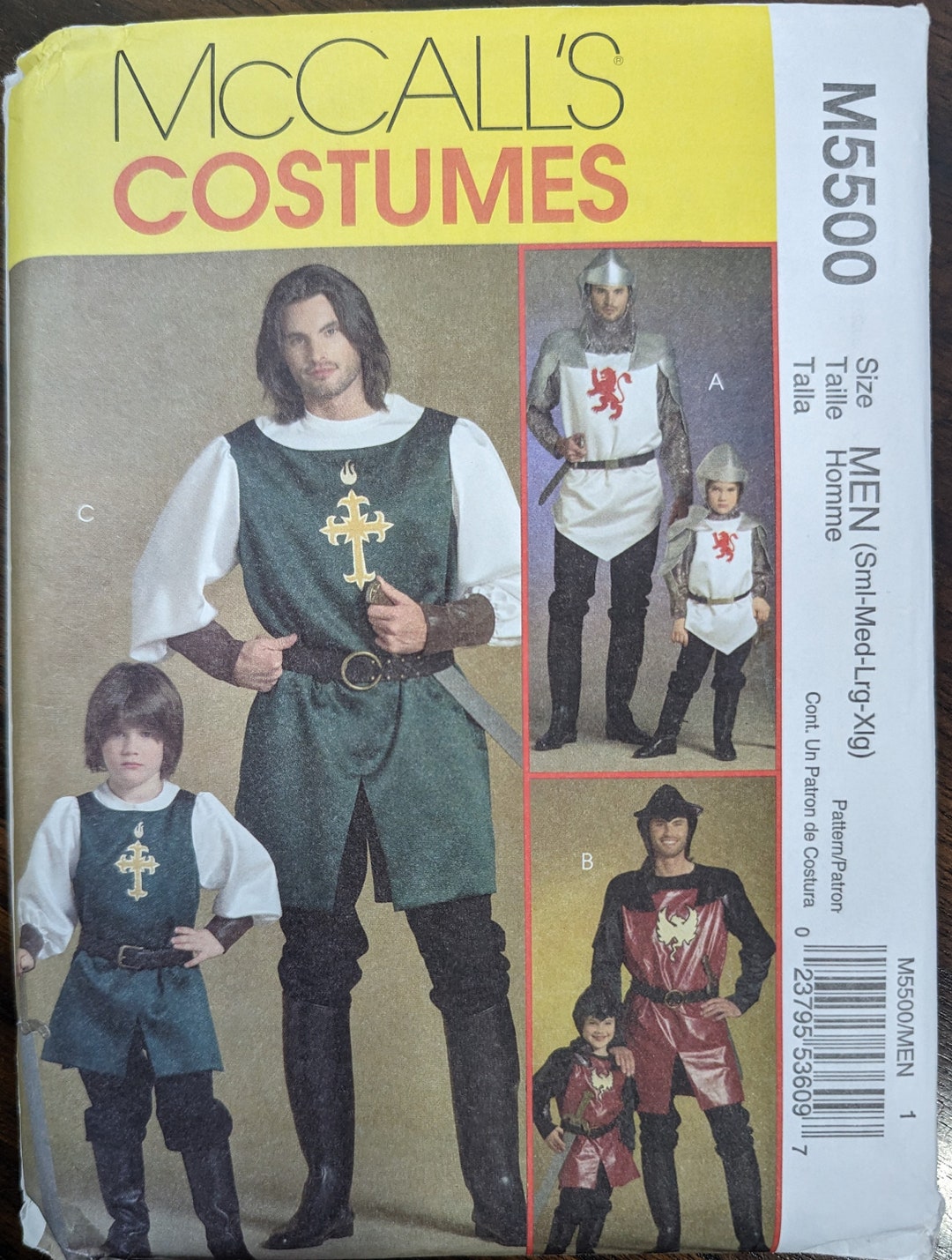Uncut Mccall's Costume Sewing Pattern #M5500 for Men's, Knight, Prince ...