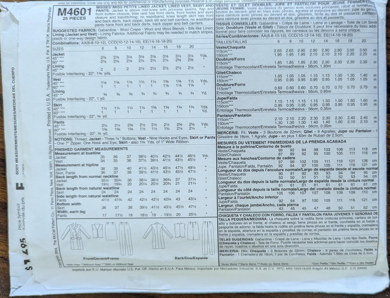 Uncut Mccall's Sewing Pattern #M4601 for Misses' Lined Jacket, Lined ...