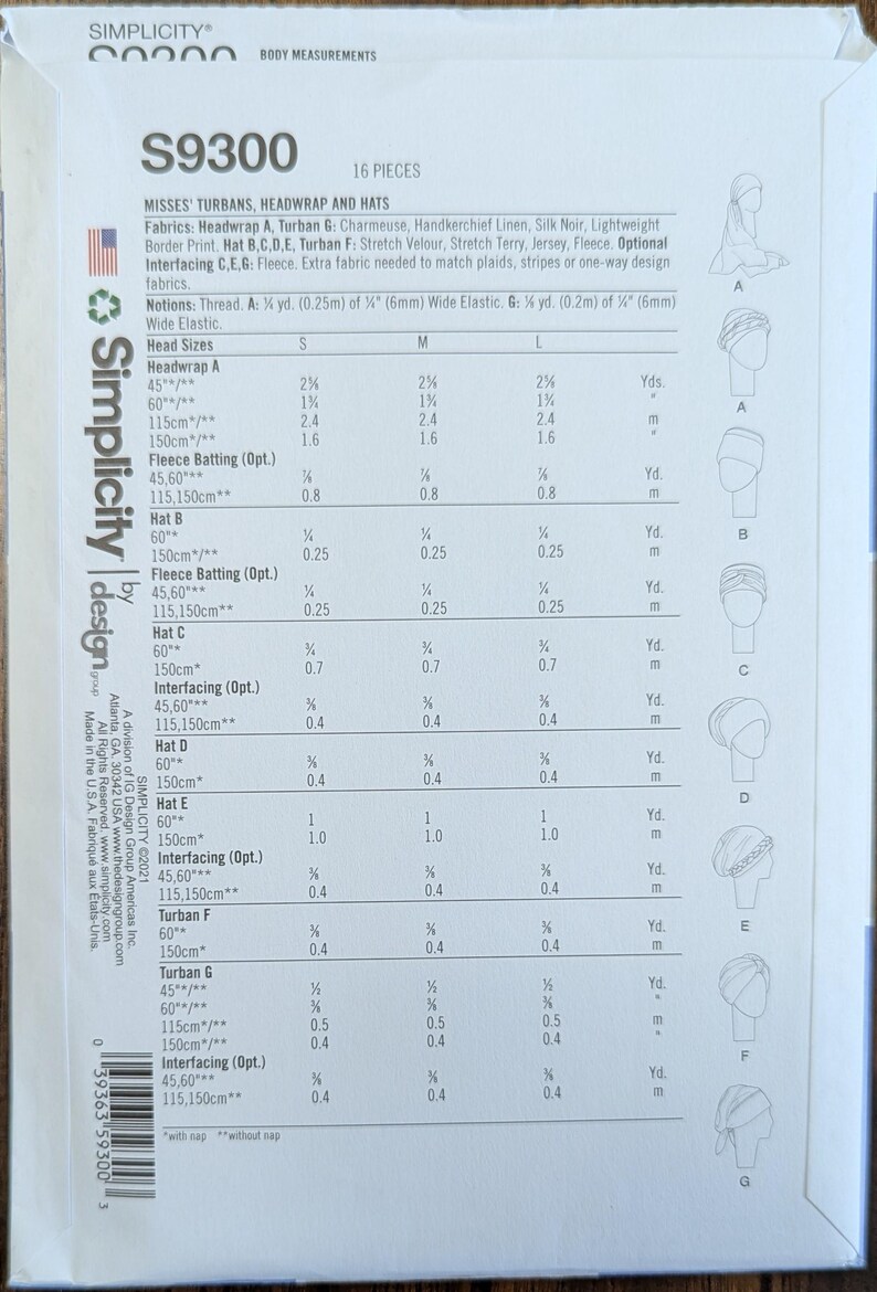 Uncut Simplicity Sewing Pattern #S9300 for Misses' Turbans, Headwrap ...
