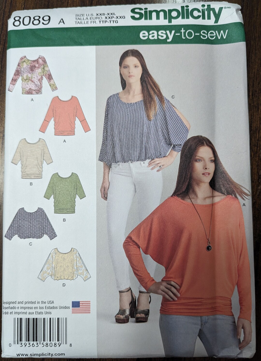Uncut Simplicity Sewing Pattern #8089 for Misses' Knit Tops. Sizes XXS ...
