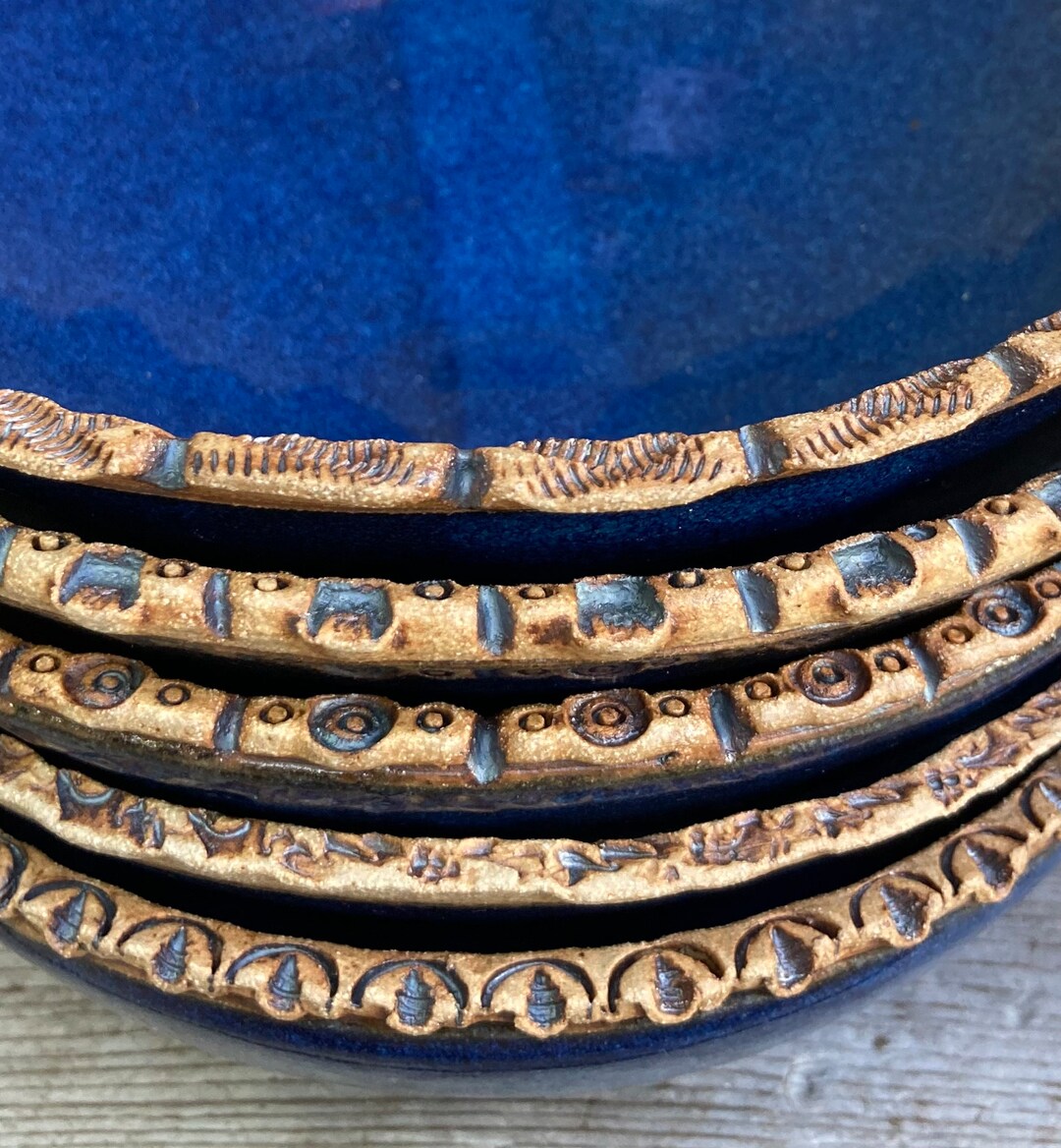 Set of 10 Artisan Handcrafted Bowls. Blue/tan/brown Wheel Thrown With ...