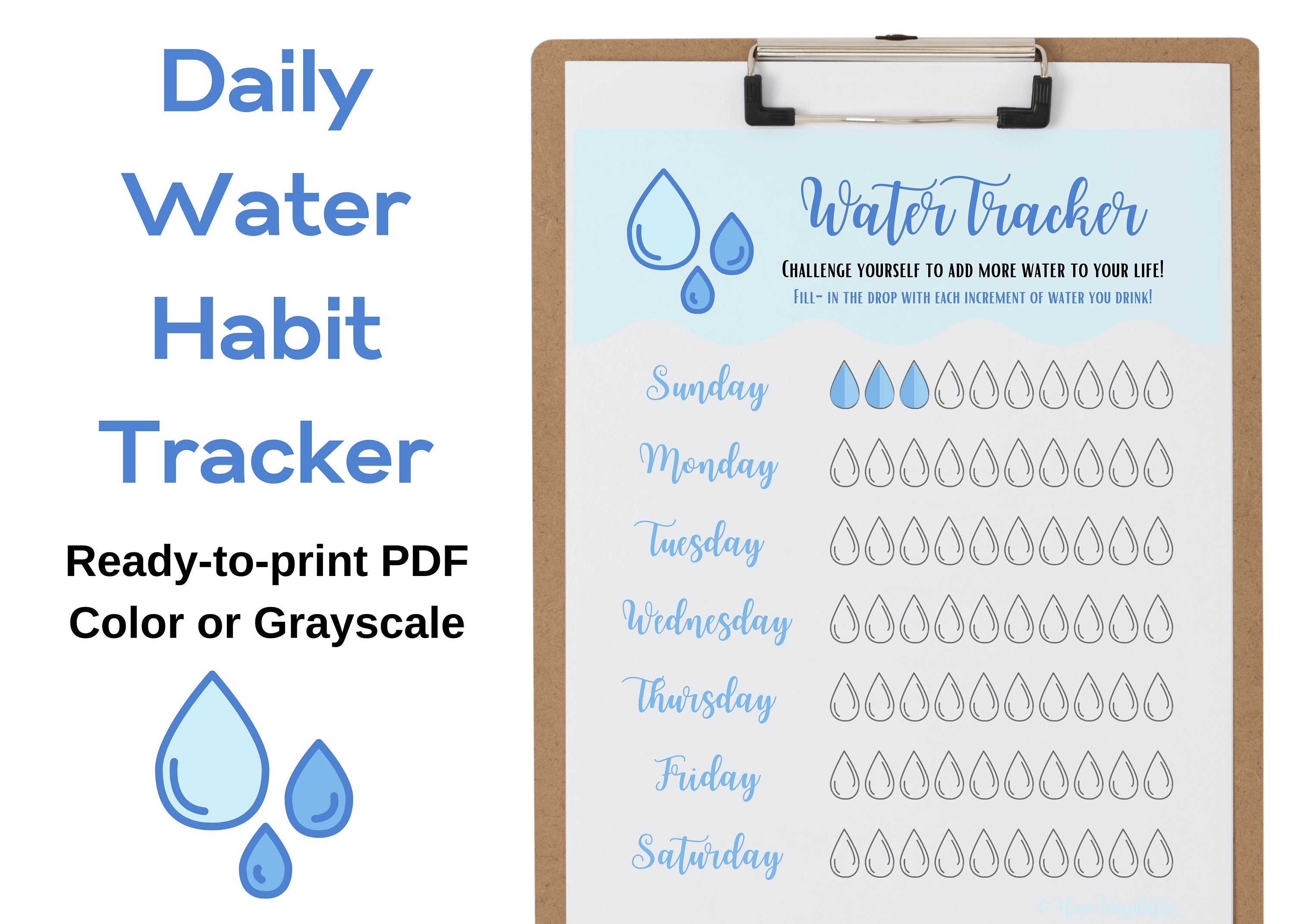 Weekly Water Tracker - Drink Habit Tracker Printable PDF - Etsy