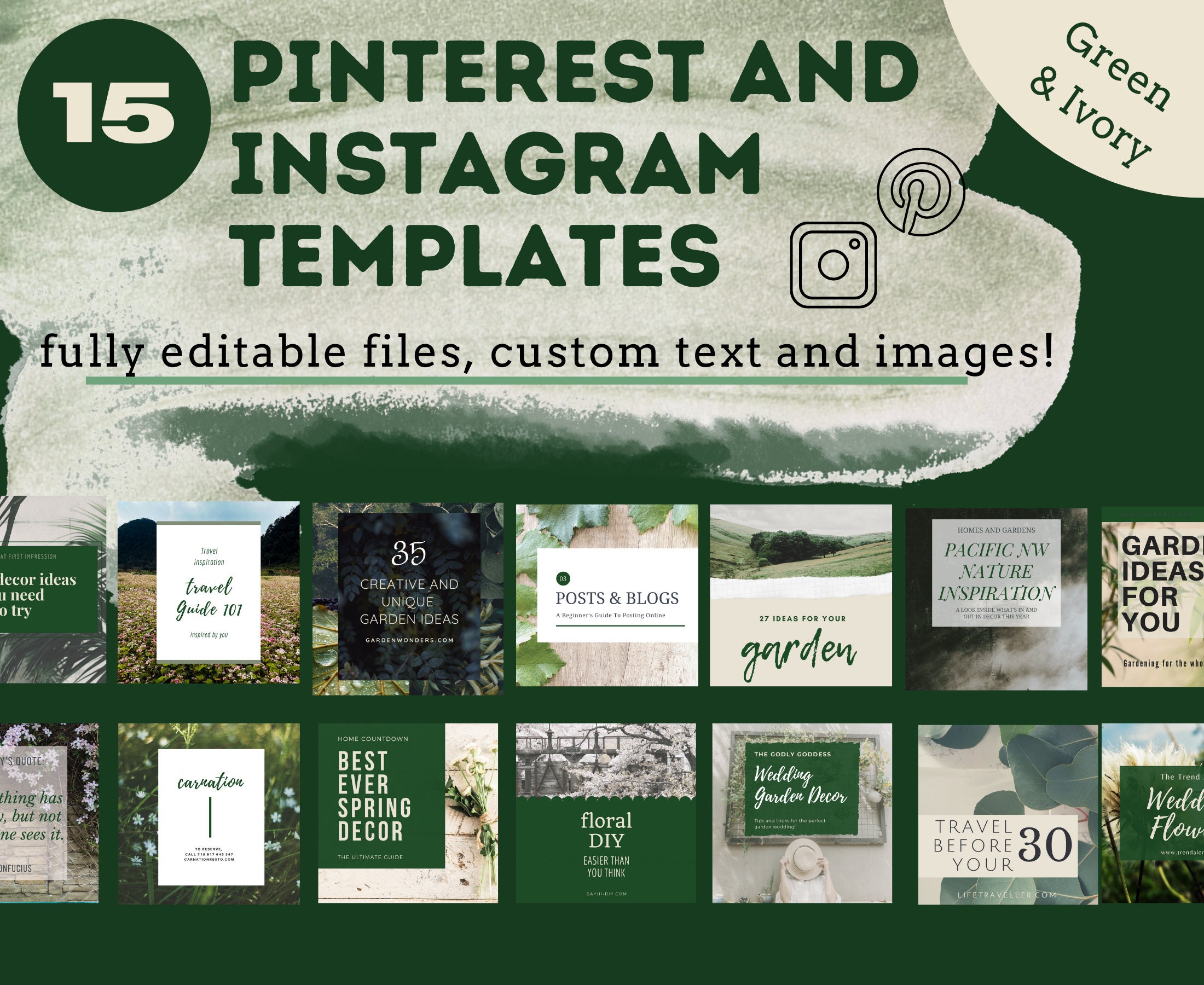 Social Media Pinterest Templates - Green Instagram and Pinterest ...
