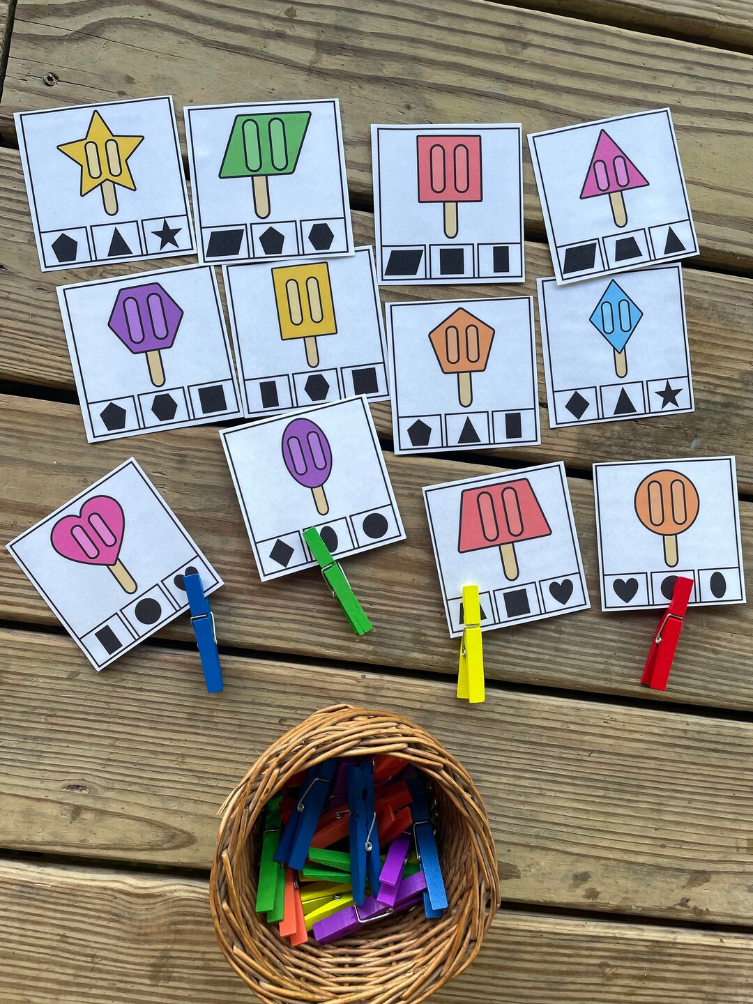 Popsicle Shape Cards - Clip Cards - Preschool - Kindergarten - Tot ...