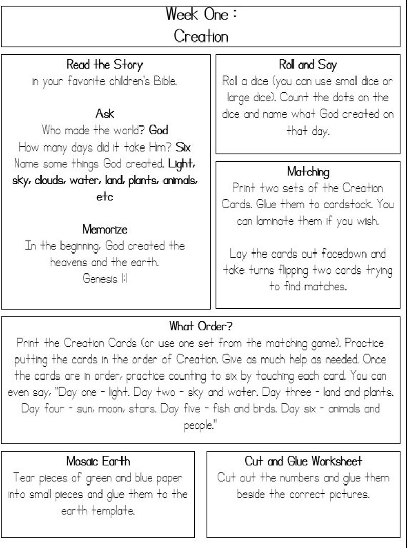 Preschool Bible Lessons 1-13 Creation Through Joseph Forgives His ...
