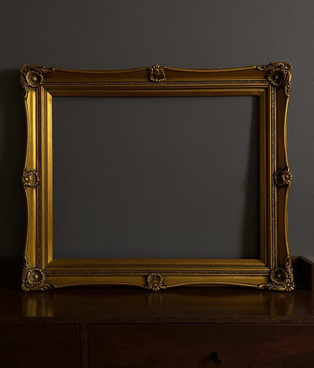 Vintage Gilded Gold and Black Wood Frame With Shell & Floral Motifs ...