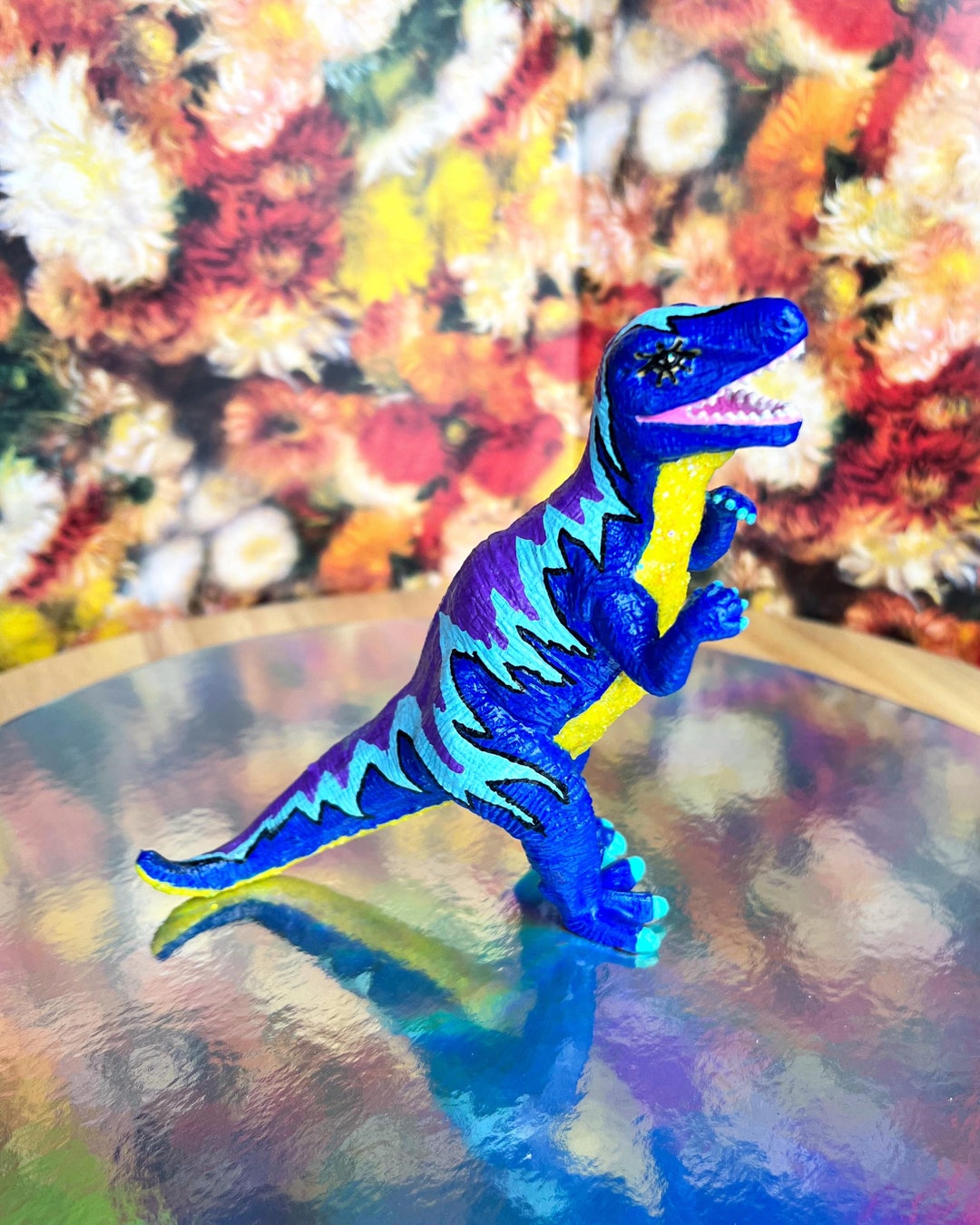 Small Dinosaur T-rex Blue Yellow Purple Toy Decoration Child Teenager ...