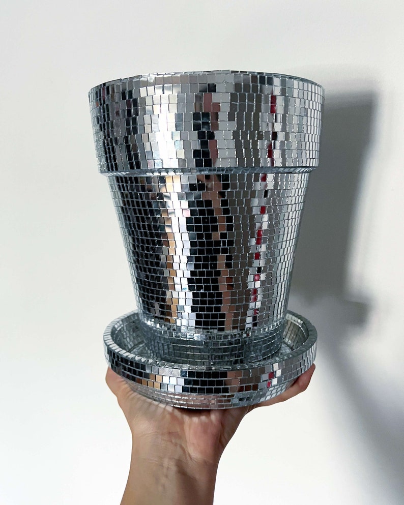 Tall Pot Disco Ball Mirror Handmade Plant Garden Botanical Gardening ...