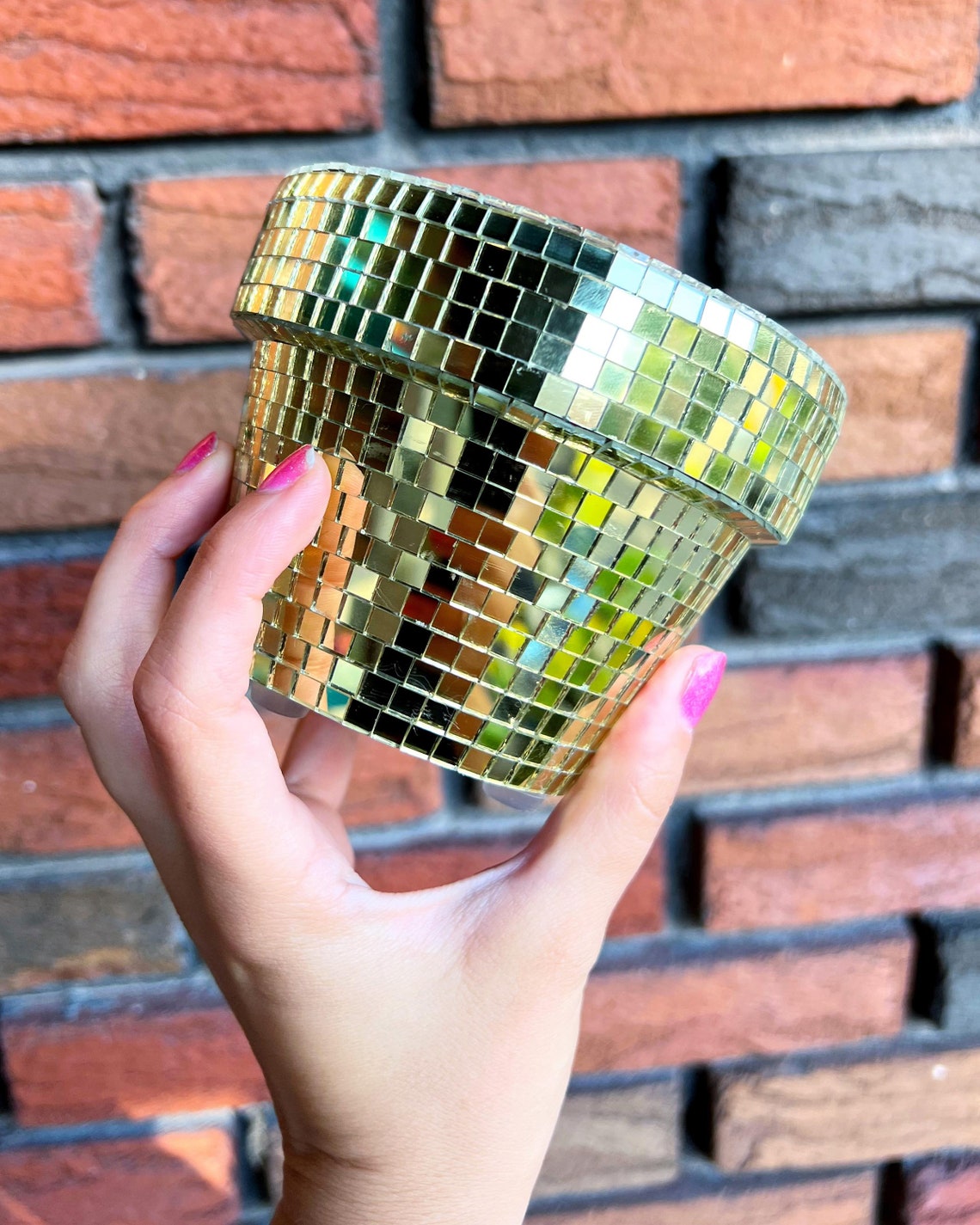 Medium Golden Disco Pot 80s Plant Home Decor Garden Botanical Gardening ...