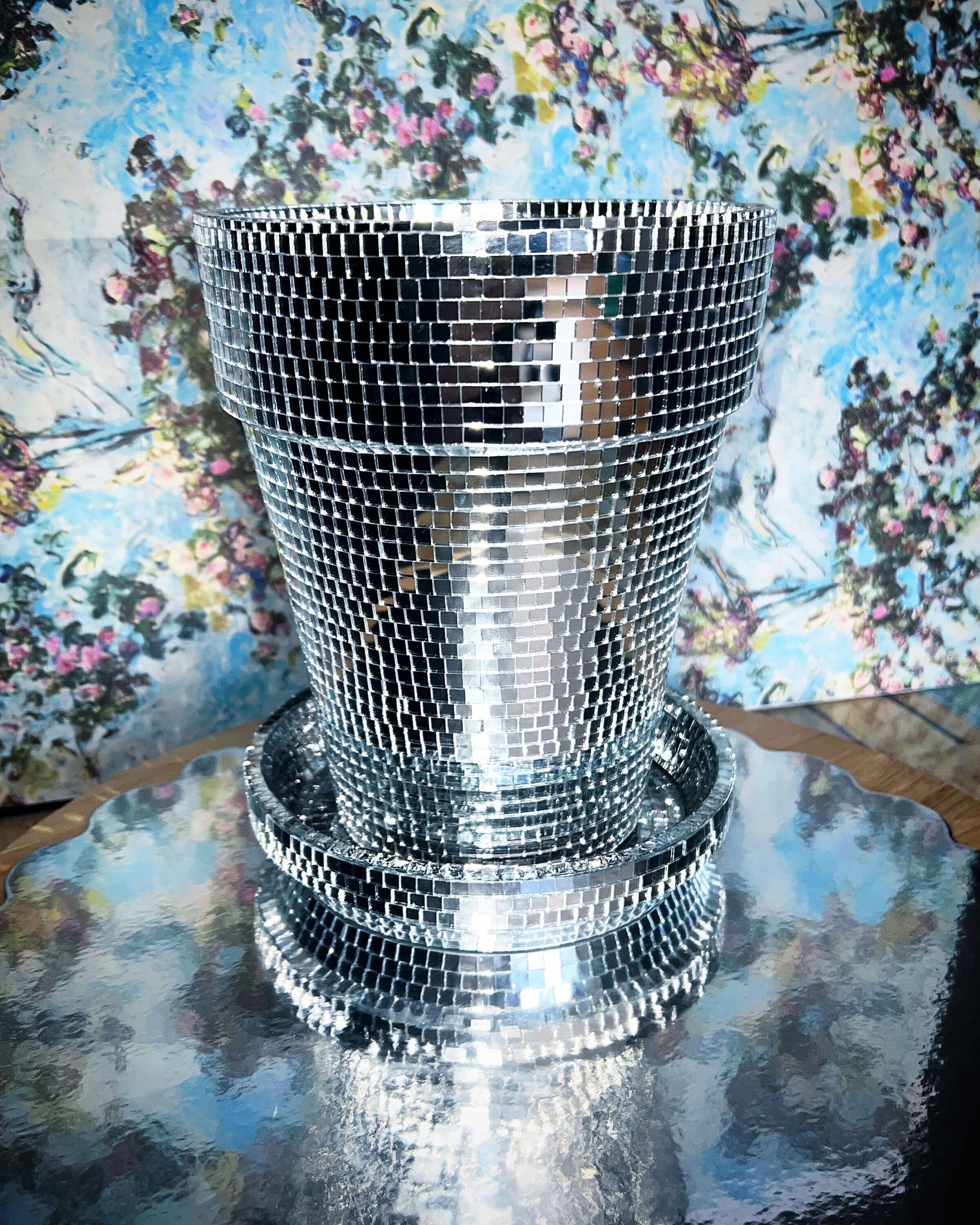 Tall Pot Disco Ball Mirror Handmade Plant Garden Botanical Gardening ...