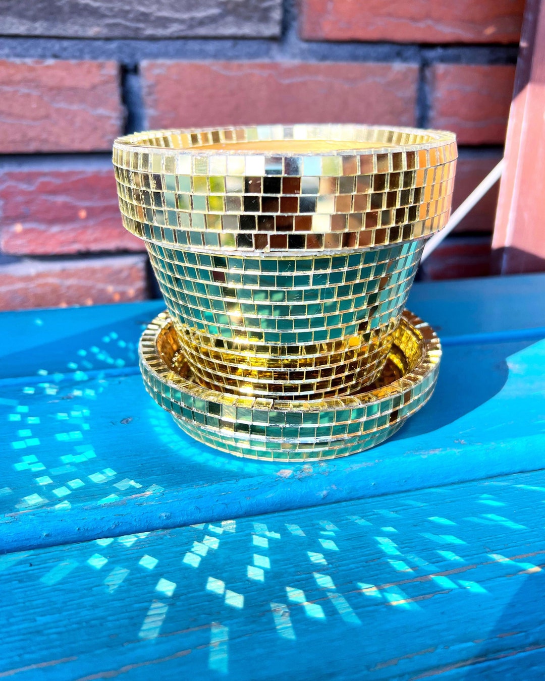 Medium Golden Disco Pot 80s Plant Home Decor Garden Botanical Gardening ...