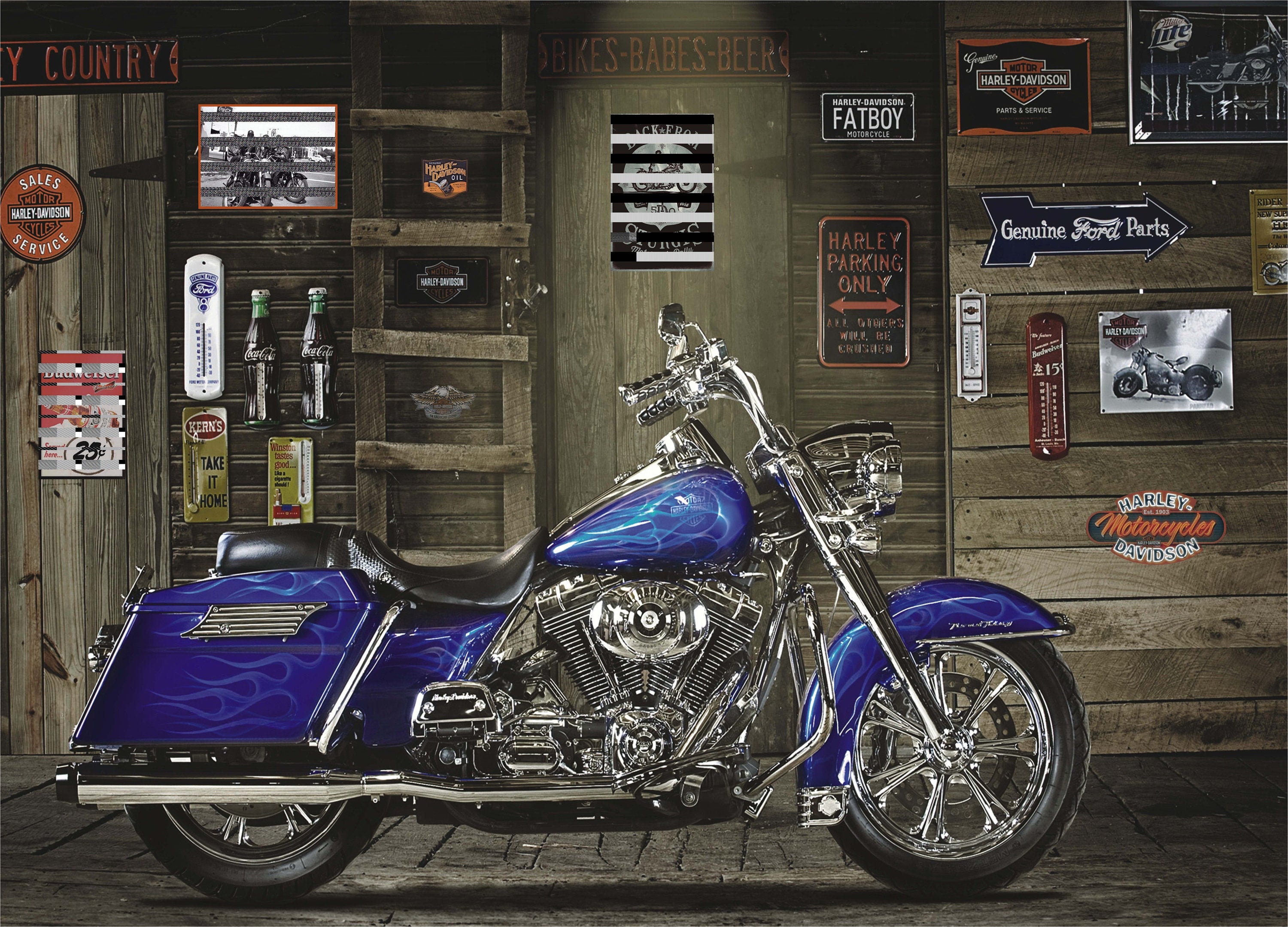 Harley Davidson Print, Harley Poster, Harley Garage Print, Canvas Print ...