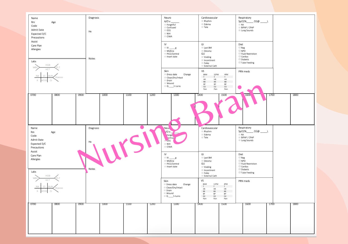 2 Patient Nurse Brain Sheet - Etsy