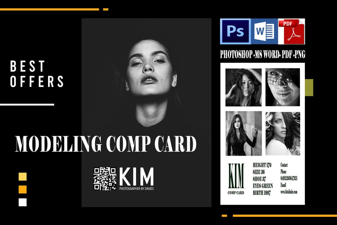 Modeling Comp Card, Fashion Model Comp Card Template, Photoshop,ms Word ...