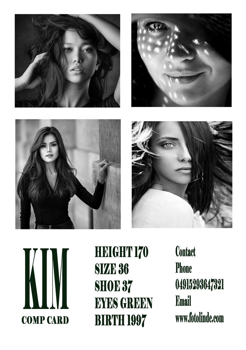 Modeling Comp Card, Fashion Model Comp Card Template, Photoshop,ms Word ...