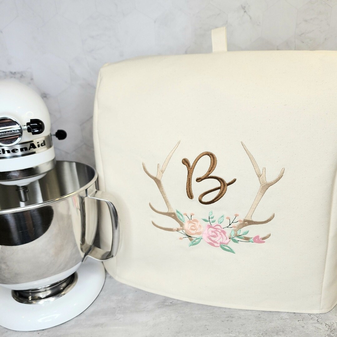 Personalized Embroidered Stand Mixer Full Cover. Floral Deer Antler ...