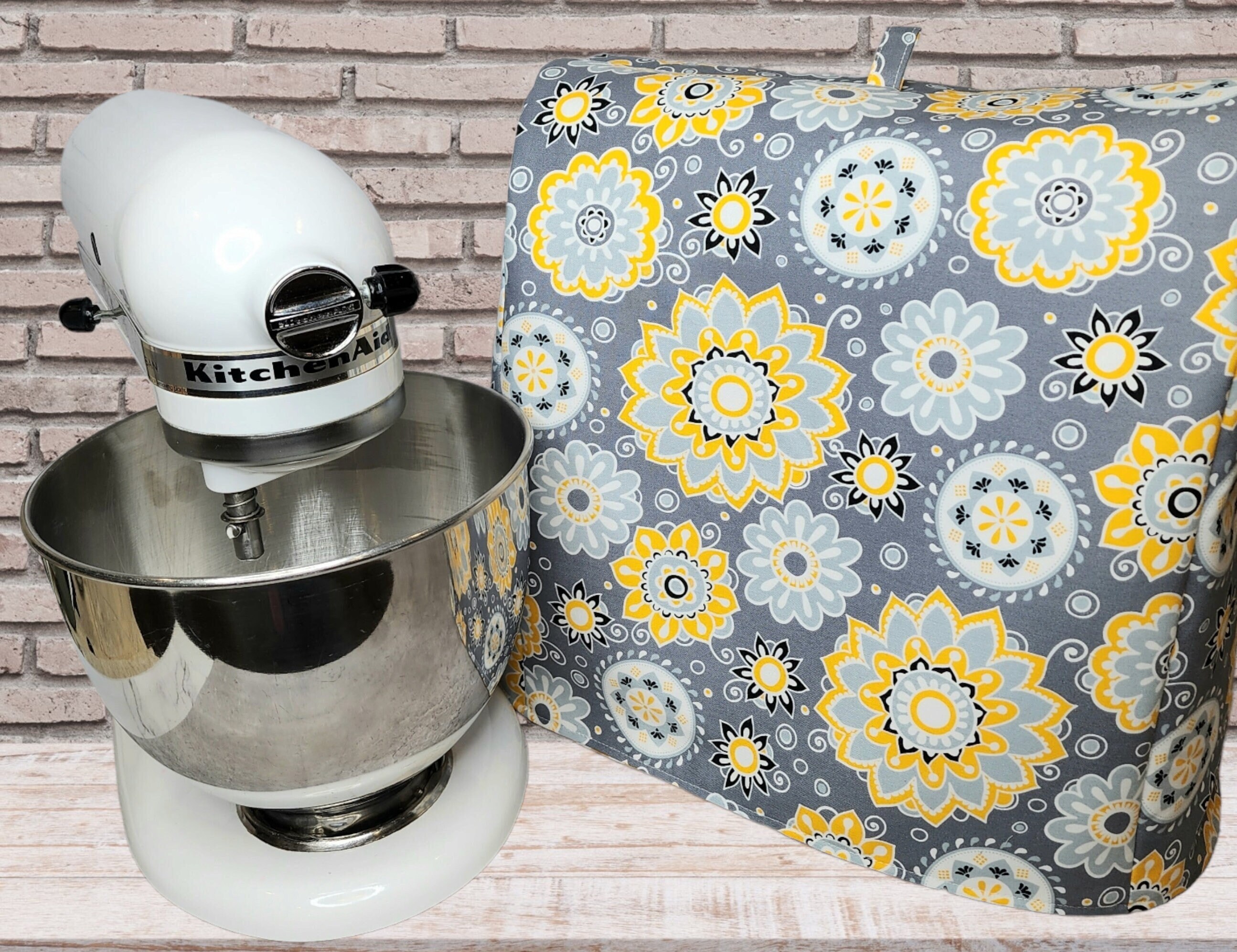 Stand Mixer Full Cover. Gray and Yellow Floral - Etsy